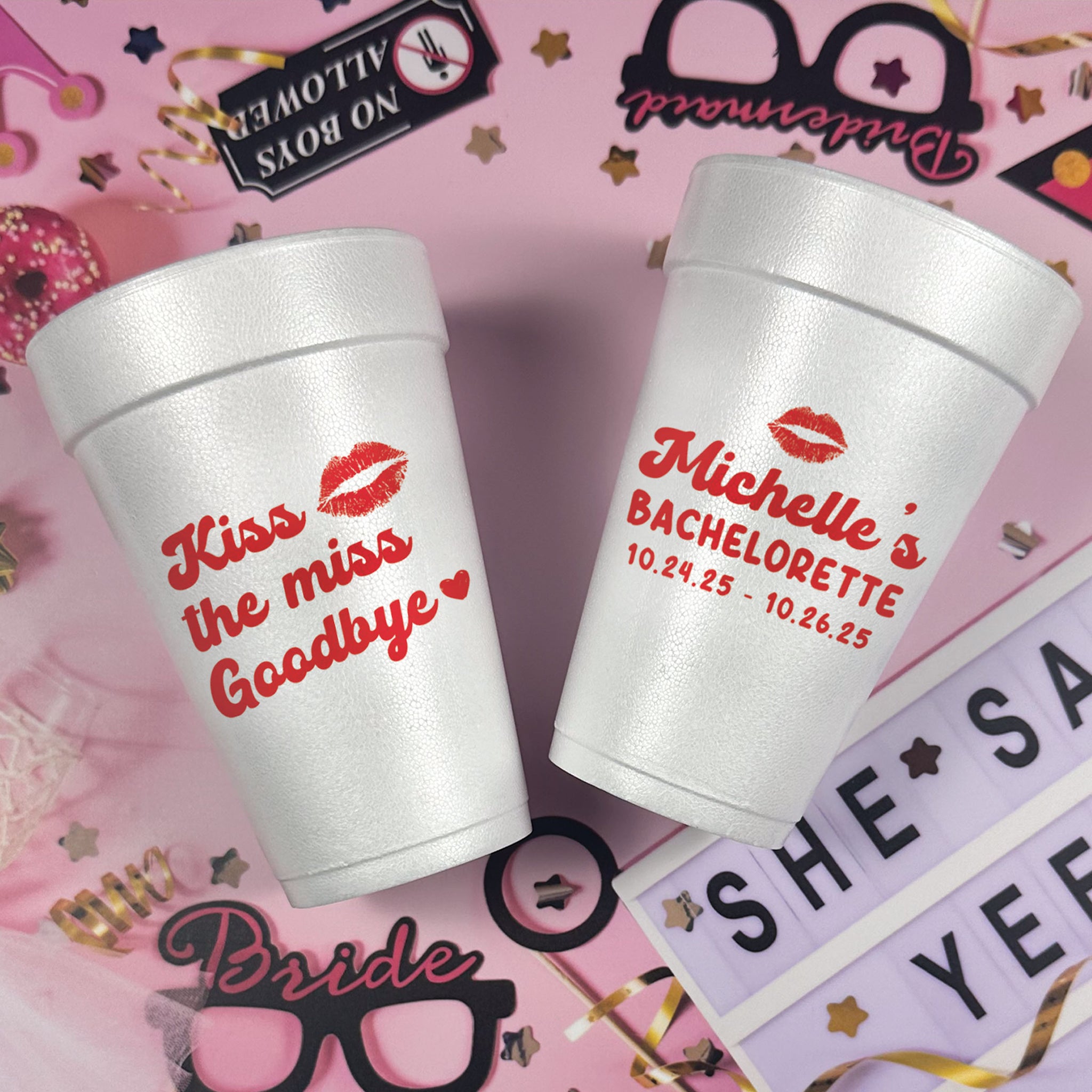 Bachelorette Kiss The Miss Goodbye - Foam Cups